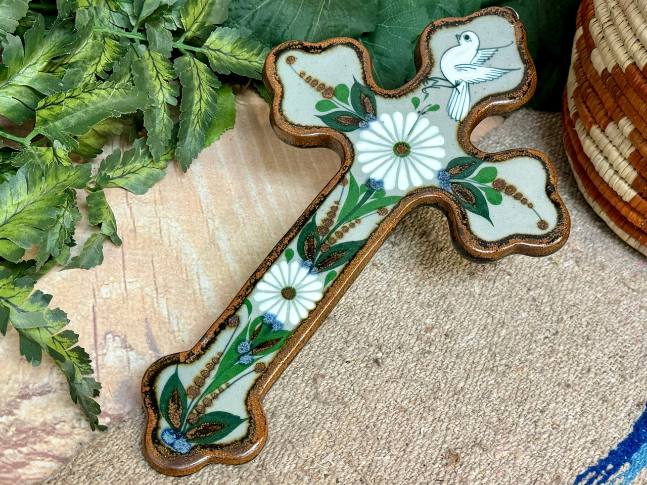 Western Glazed Ceramic Wall Cross 12.75" (2bc202)
