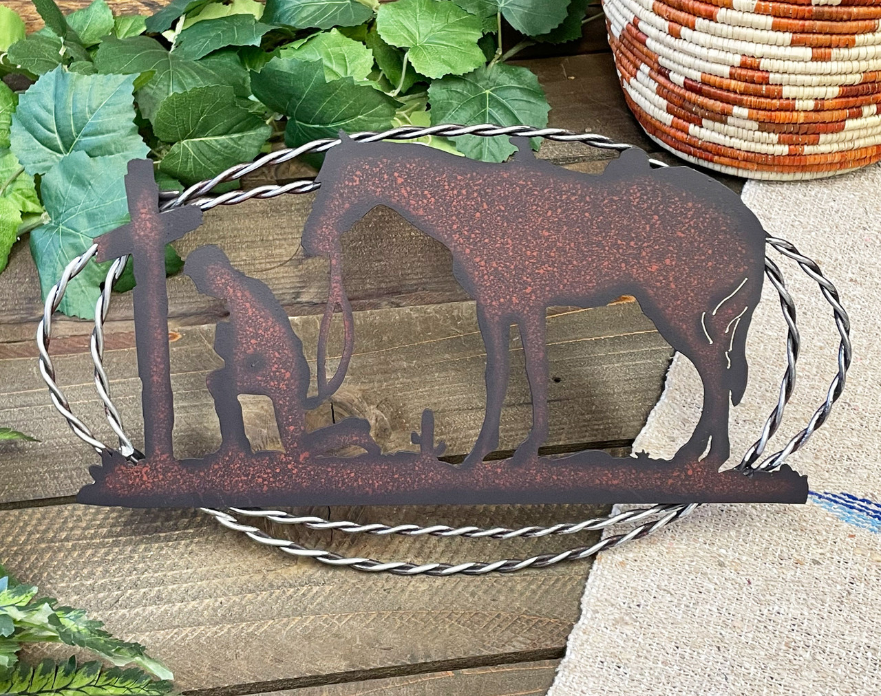 Rustic Kneeling Cowboy Metal Art Plaque (41bc469825) - Mission Del Rey ...
