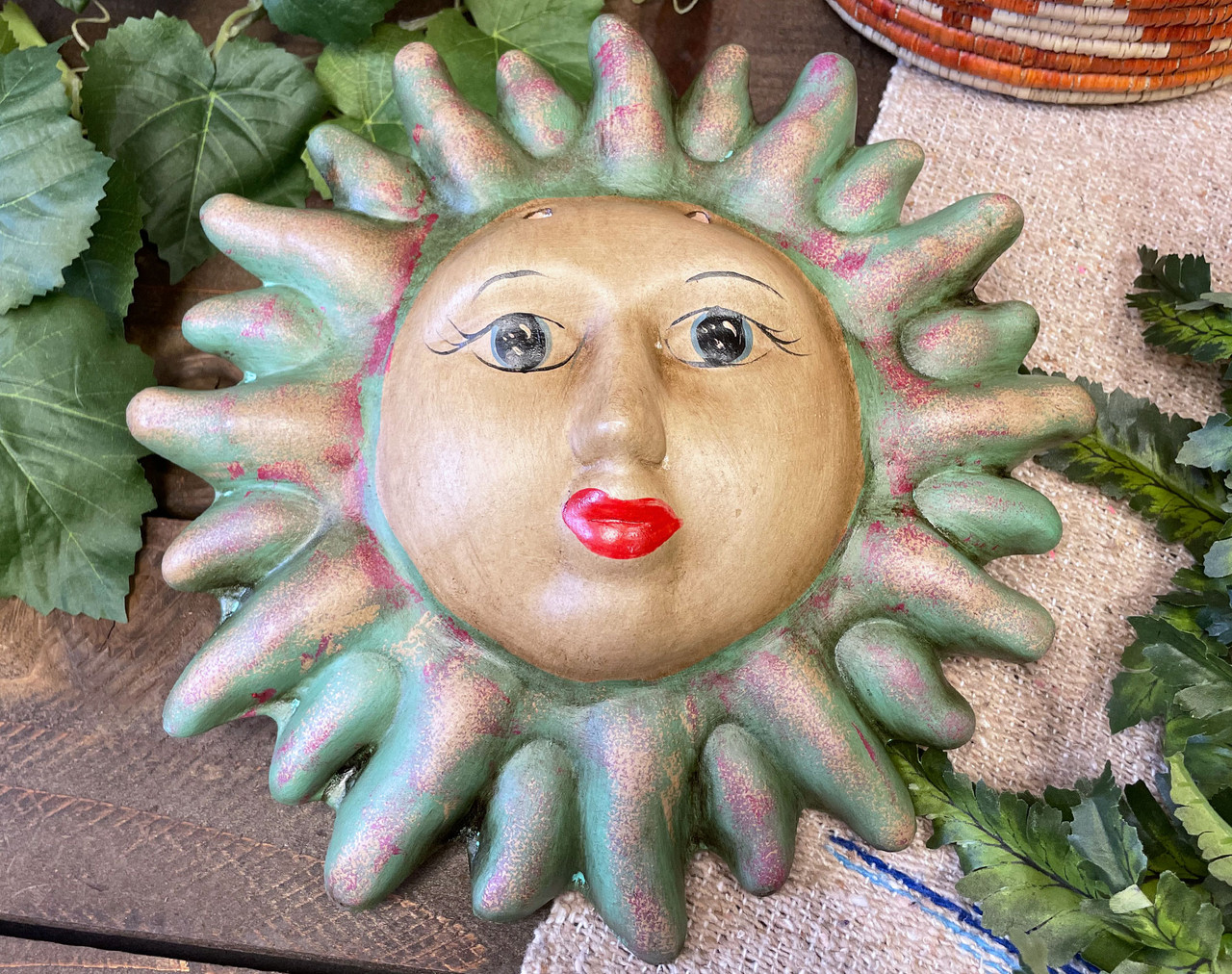 Rustic Mexican Hanging Clay Sun 12" (2bc425) - Mission Del Rey Southwest