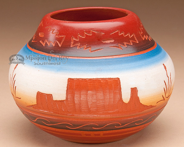 Indian Pottery Etched Clay Vase 3.5 -Navajo (p233) - Mission Del Rey ...