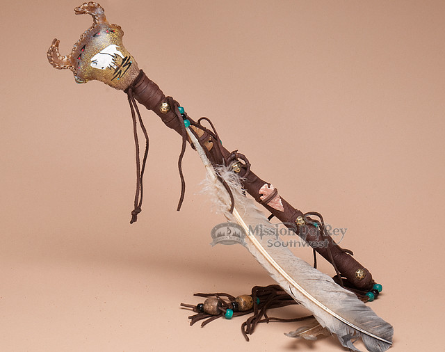 Painted Native American Rawhide Rattle 15" -Buffalo (182) - Mission Del ...