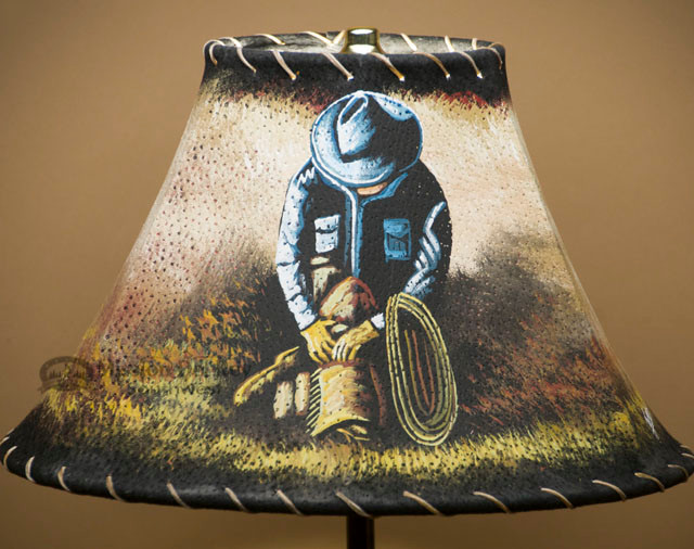Painted Leather Lamp Shade - 12" Cowboy (PL41) - Mission Del Rey Southwest