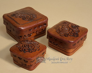 3 Set -Tooled Leather Boxes (bs2) - Mission Del Rey Southwest LLC