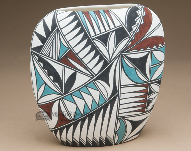 Southwest Painted Tigua Indian Pottery Vase 8" (p500) - Mission Del Rey ...