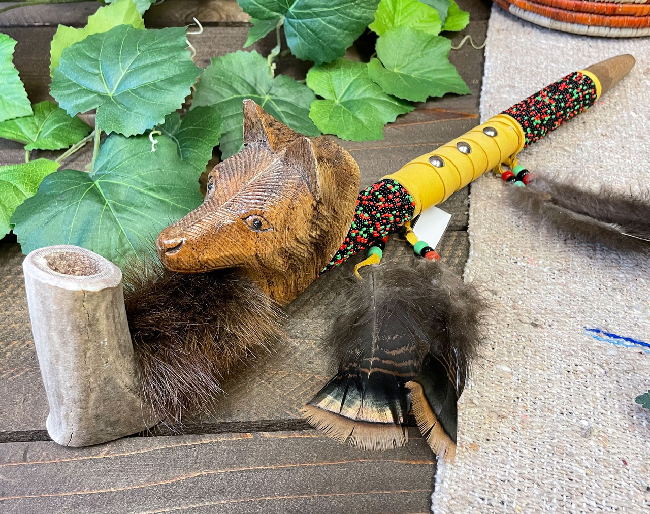 Native American Beaded Antler Pipe 20" -Wolf (p101) - Mission Del Rey ...