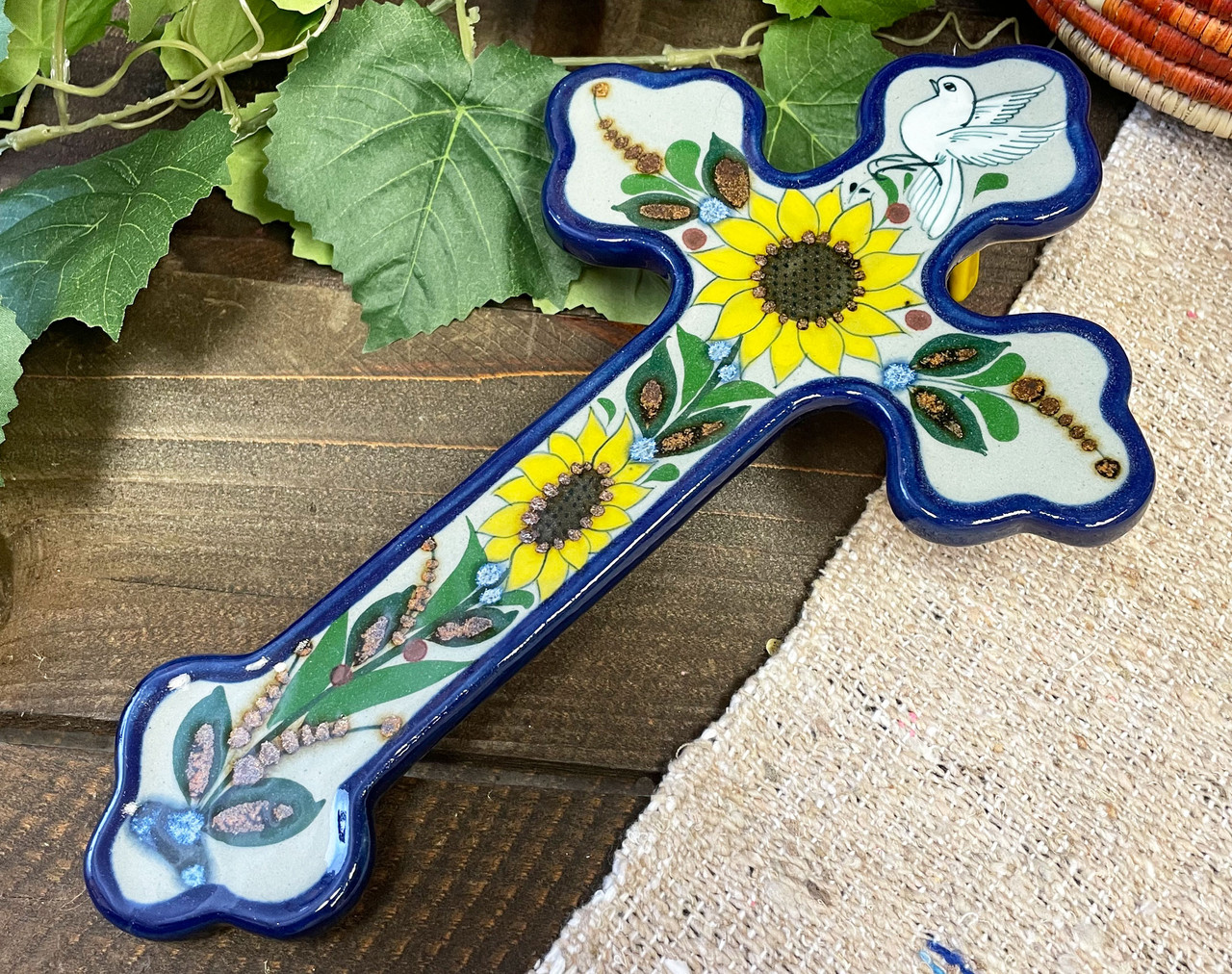 Mexican Hand Painted Southwestern Ceramic Cross 12.75" (c93) - Mission ...
