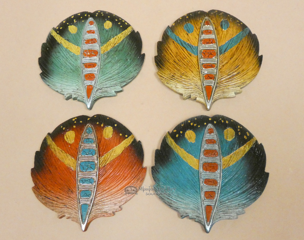 5 pc. Rustic Native Coaster Set - Painted Feathers - Mission Del Rey ...