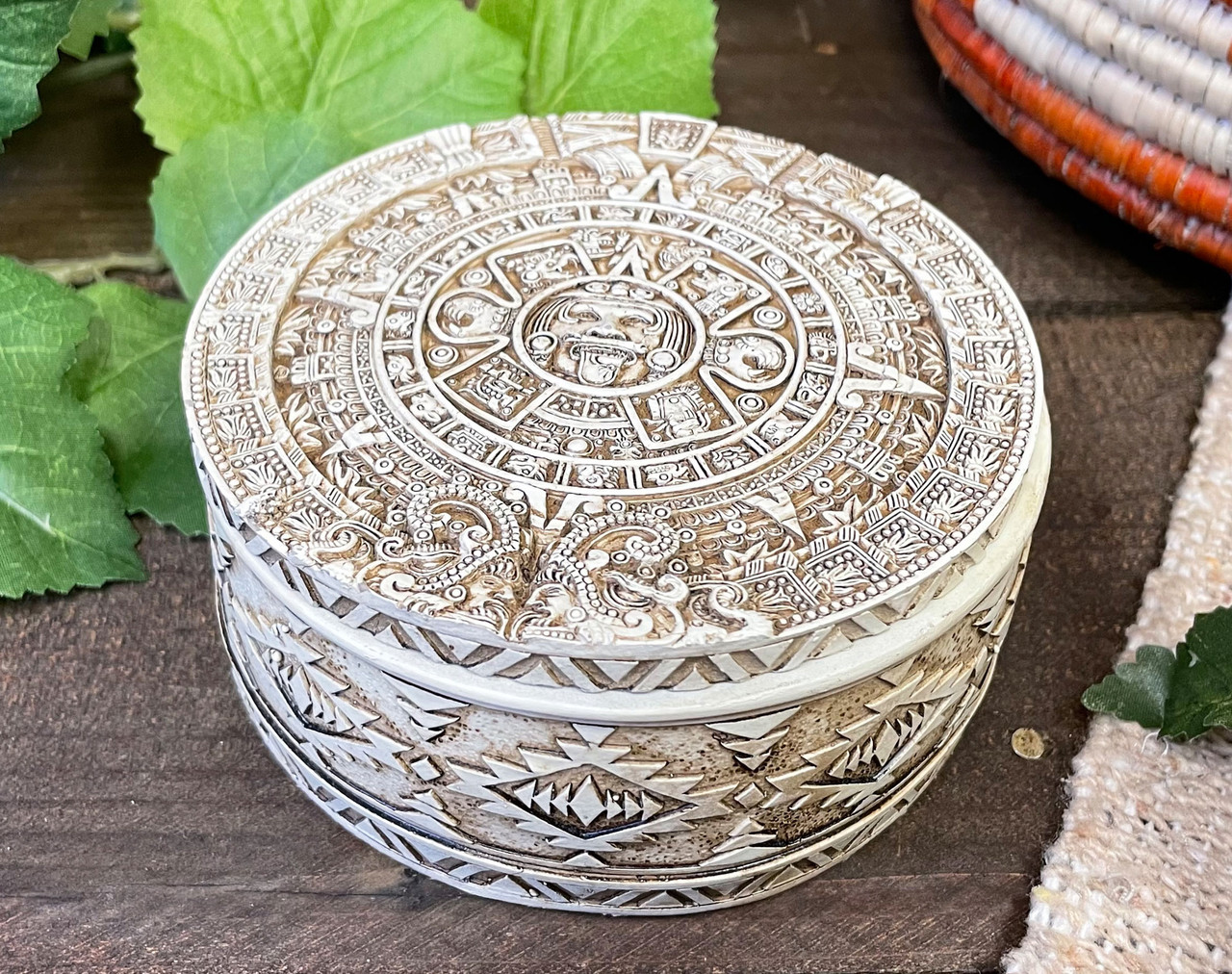 Rustic Aztec Style Jewelry Box 4.5" (59bc11057) - Mission Del Rey Southwest