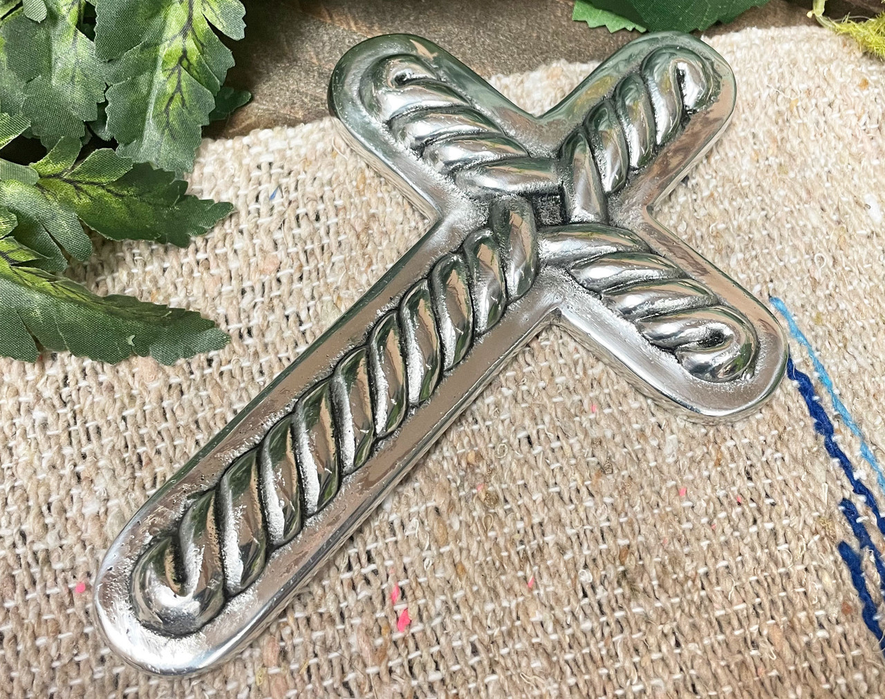 Western Pewter Cross 7" -Rope (2bc320) - Mission Del Rey Southwest