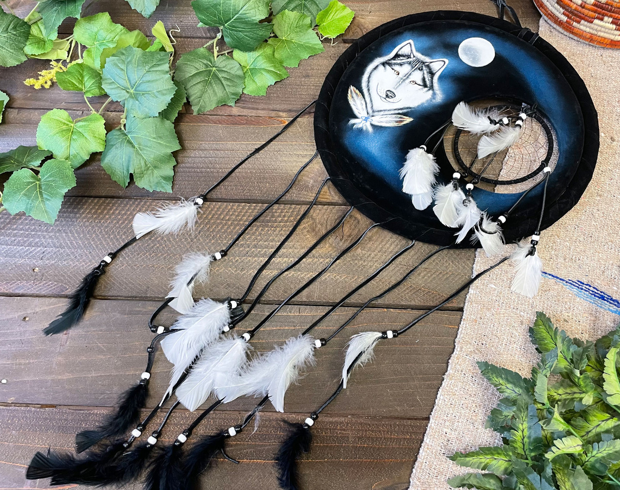 Southwestern Dreamcatcher Shield 15" -Moonlight Wolf (165bc16400a ...