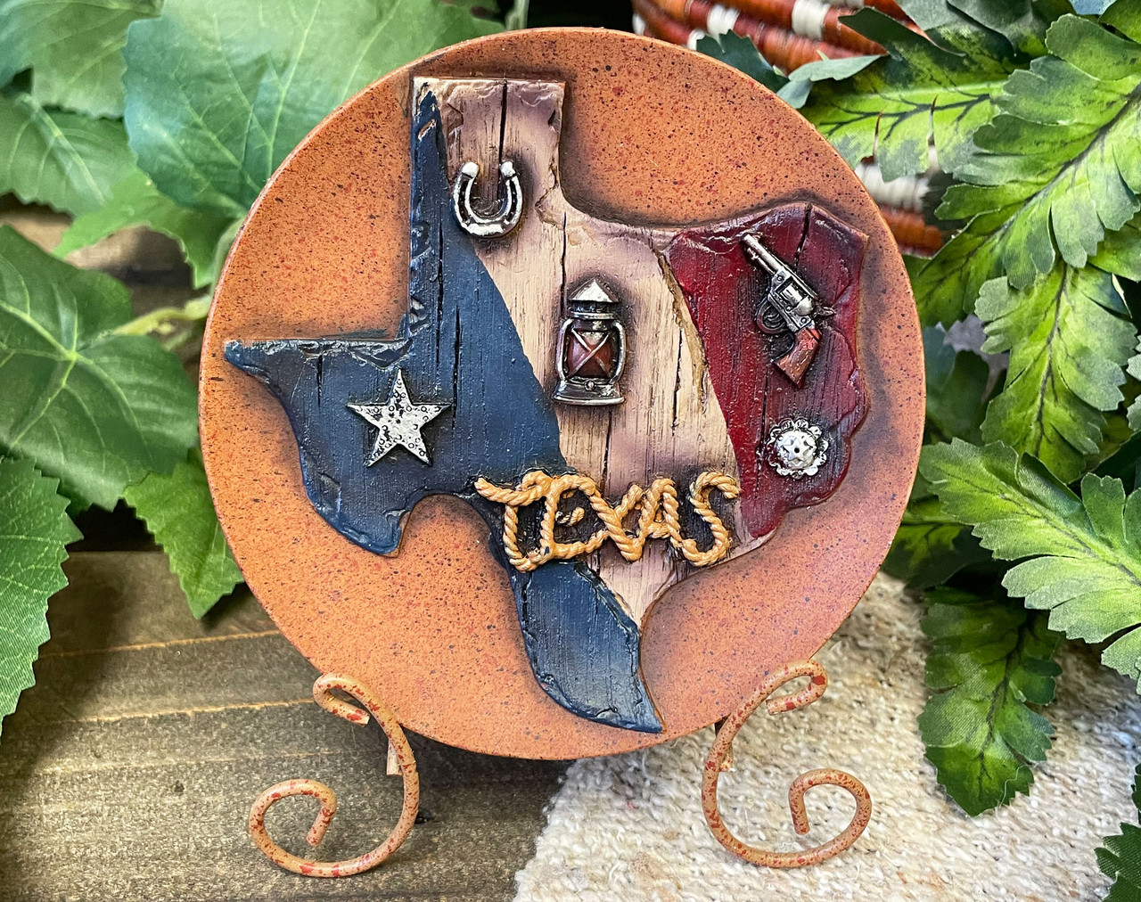 Rustic Texas Plate w/ Stand (10ra5396a) - Mission Del Rey Southwest