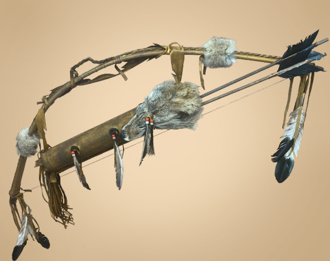 Native American Bow & Coyote Quiver 42" (ba45b)