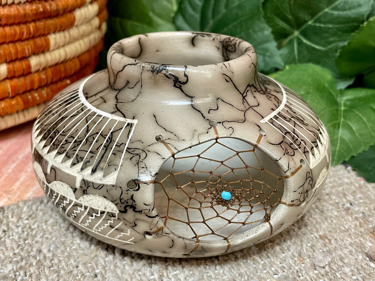 Native American Horsehair Pottery Dreamcatcher Vase 2.75" -Navajo ...