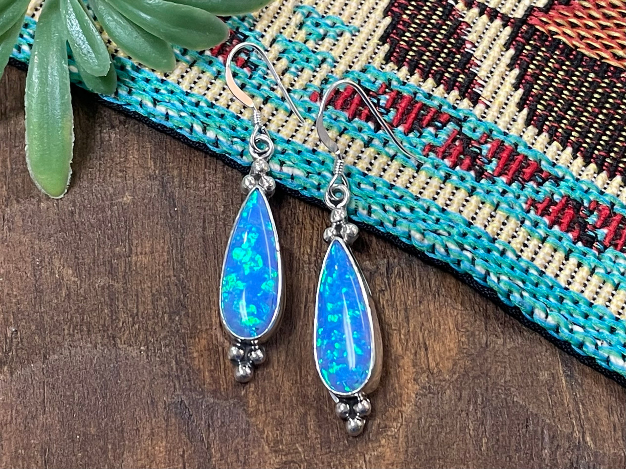 Navajo Indian Blue Opal and Silver Earrings (65bc346) - Mission Del Rey ...