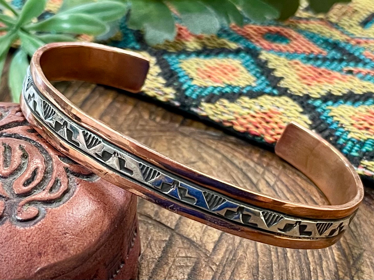 Native American Copper and Inlayed Silver Cuff -Zuni (113bc13)