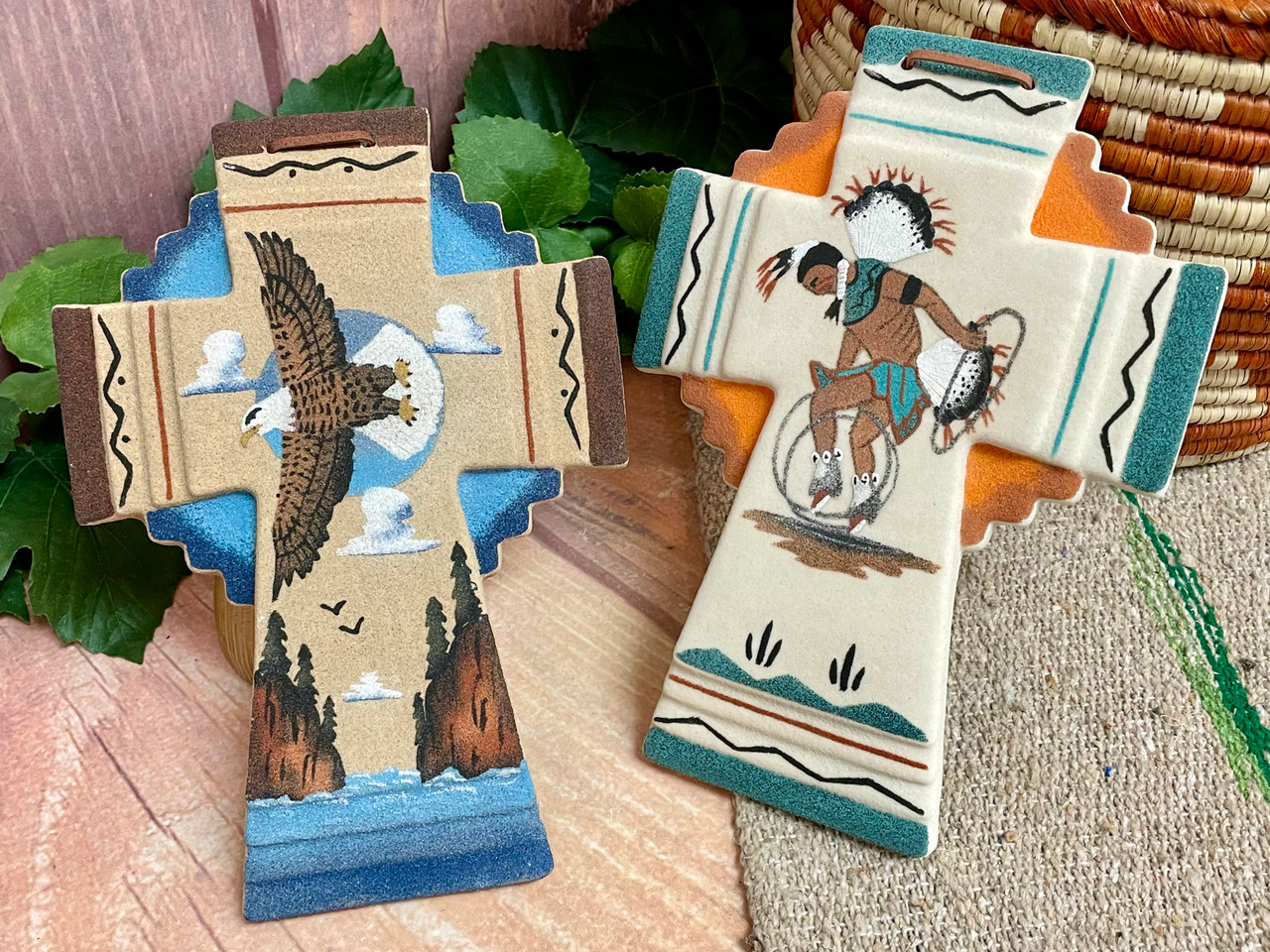 Assorted Native American Sand Painted Crosses 9" -Navajo (3bc753)