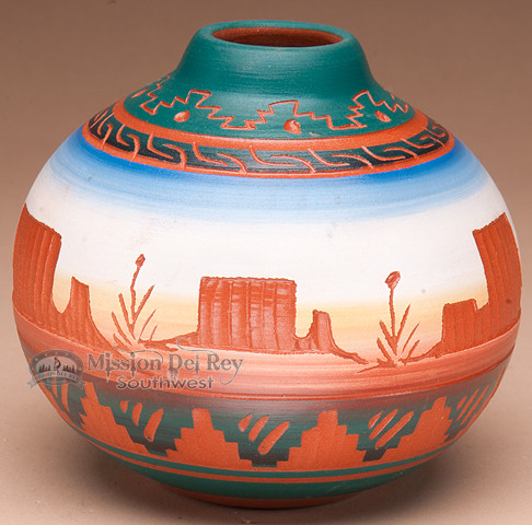 Indian Pottery Etched Clay Vase 4.5 -Navajo (p238) - Mission Del Rey ...