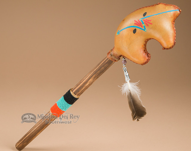 Hand Painted Navajo Rawhide Rattle 16.5" -Spirit Bear (91) - Mission ...