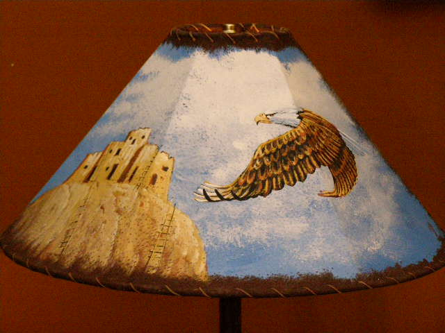 20" Painted Leather Lamp Shade - Eagle/Pueblo - Mission Del Rey ...