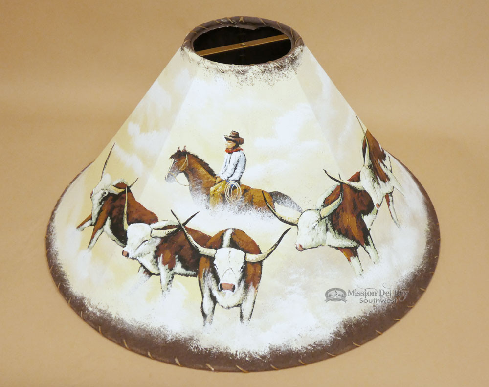 Western Painted Leather Lamp Shade 24" -Cattle Drive (PL81) - Mission ...