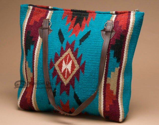 Southwestern Woven Wool Purse 18"x15" -Turquoise (mmg) - Mission Del ...