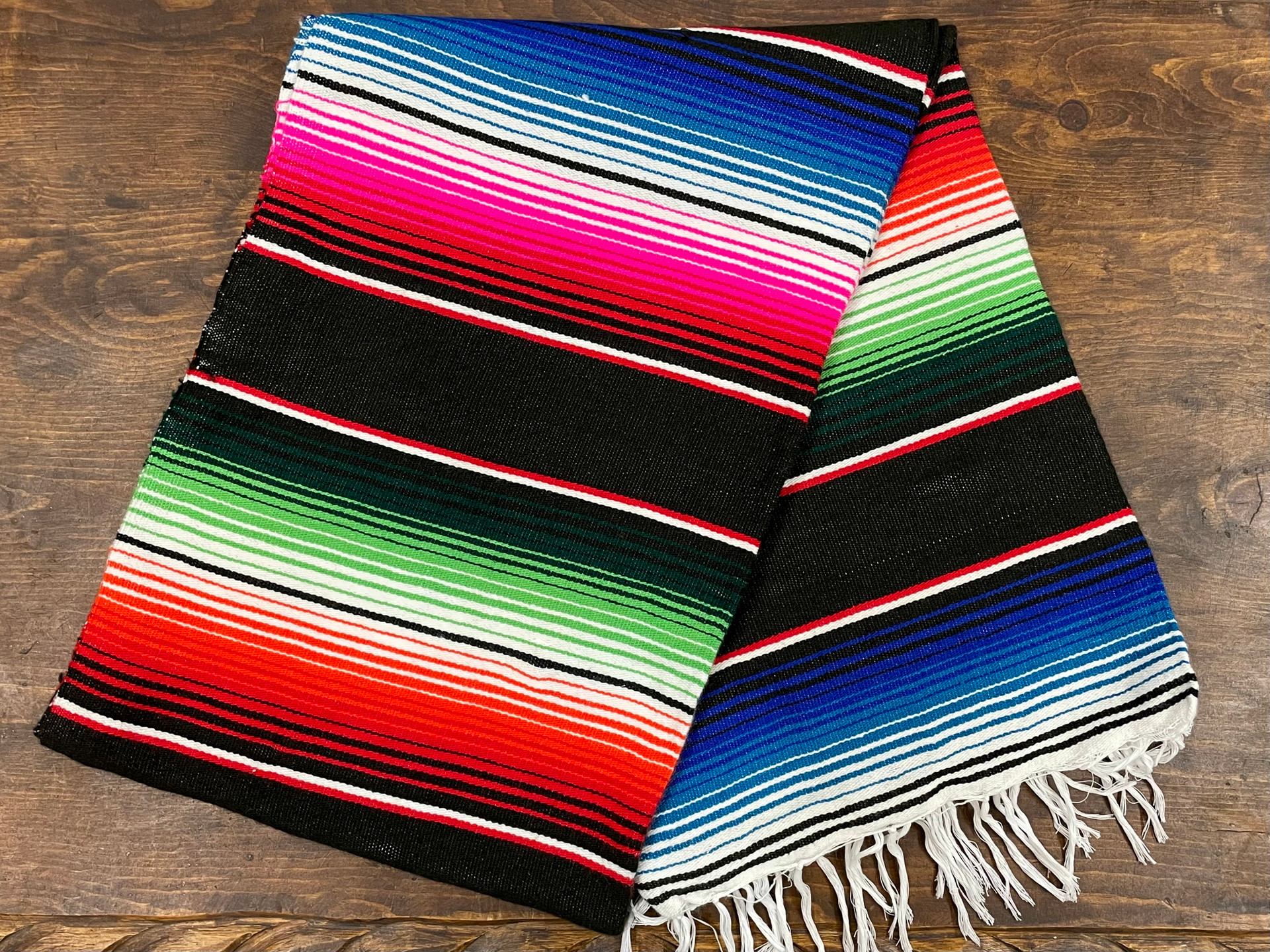 Woven Mexican Serape Blanket 5'x7' -Black (s6) - Mission Del Rey ...