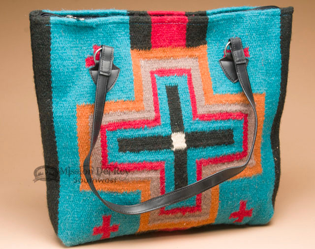 Southwestern Wool Rug Purse 18"x15" -Turquoise (mmi) - Mission Del Rey ...