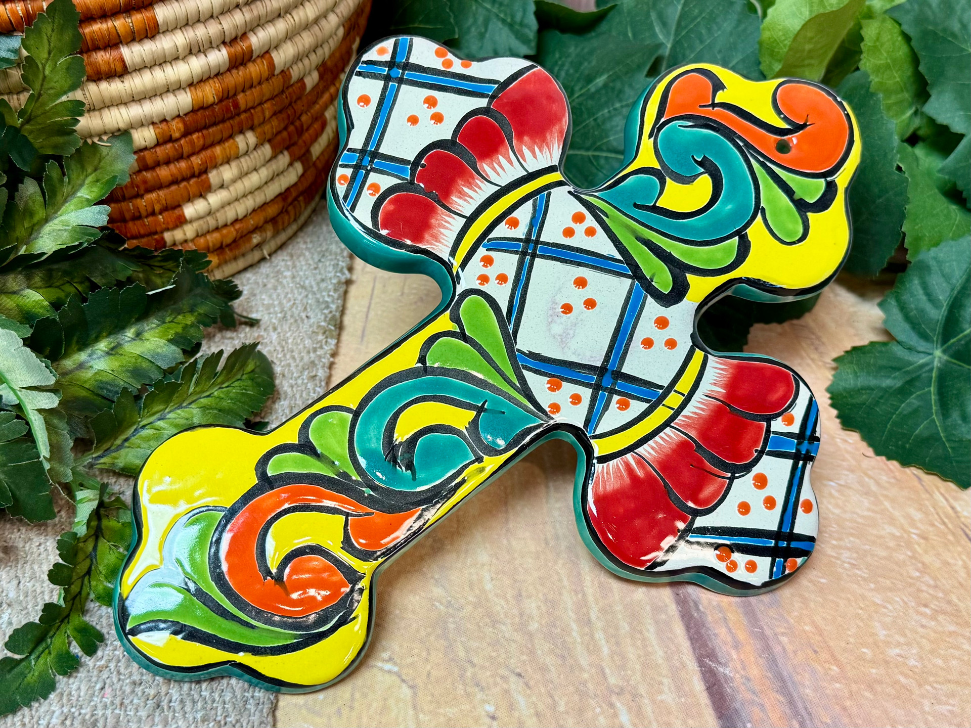 Traditional Hand Painted Talavera Wall Cross 11" (33bc187)
