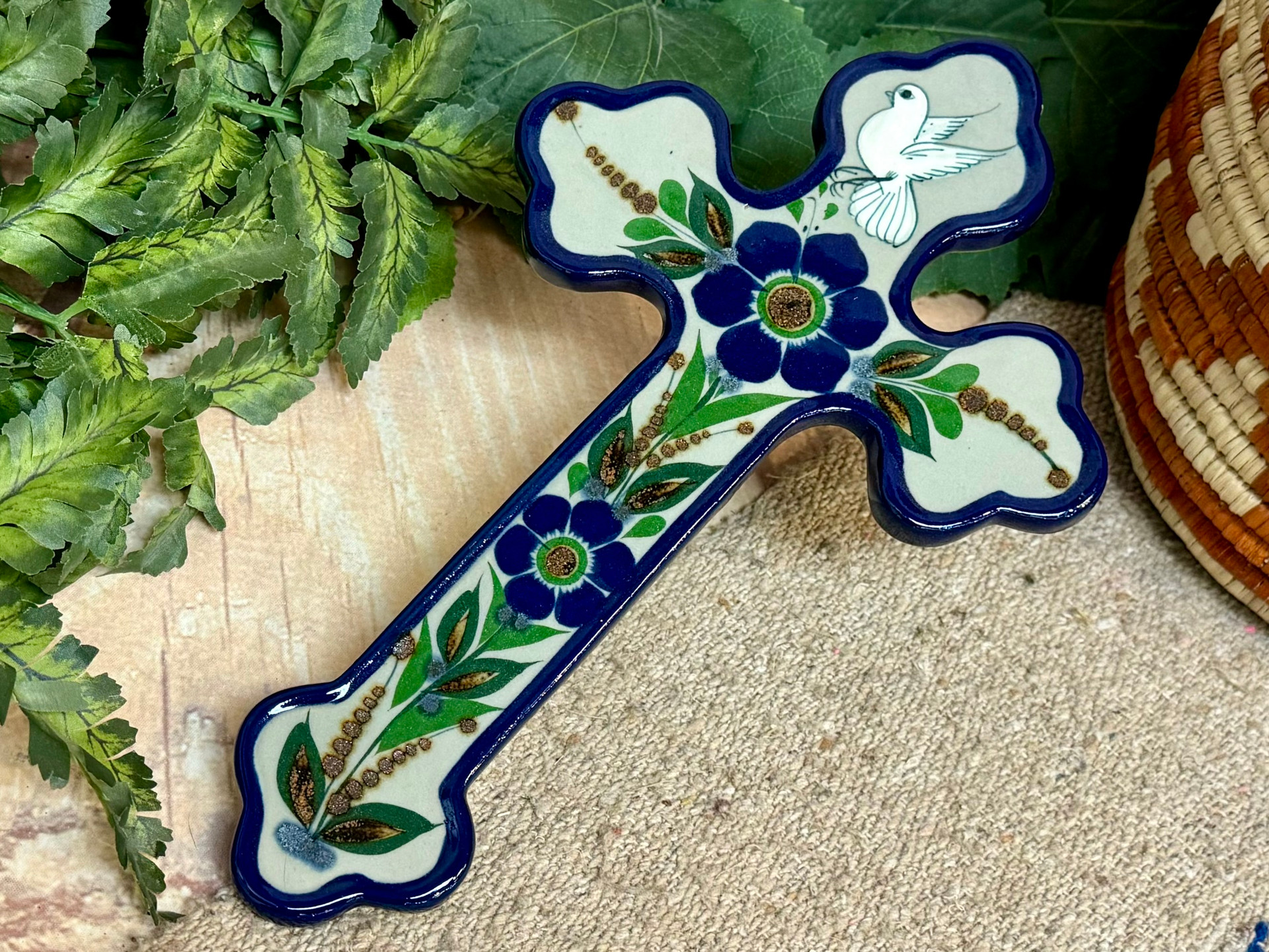Hand Painted Southwestern Ceramic Wall Cross 12.75" (2bc203)