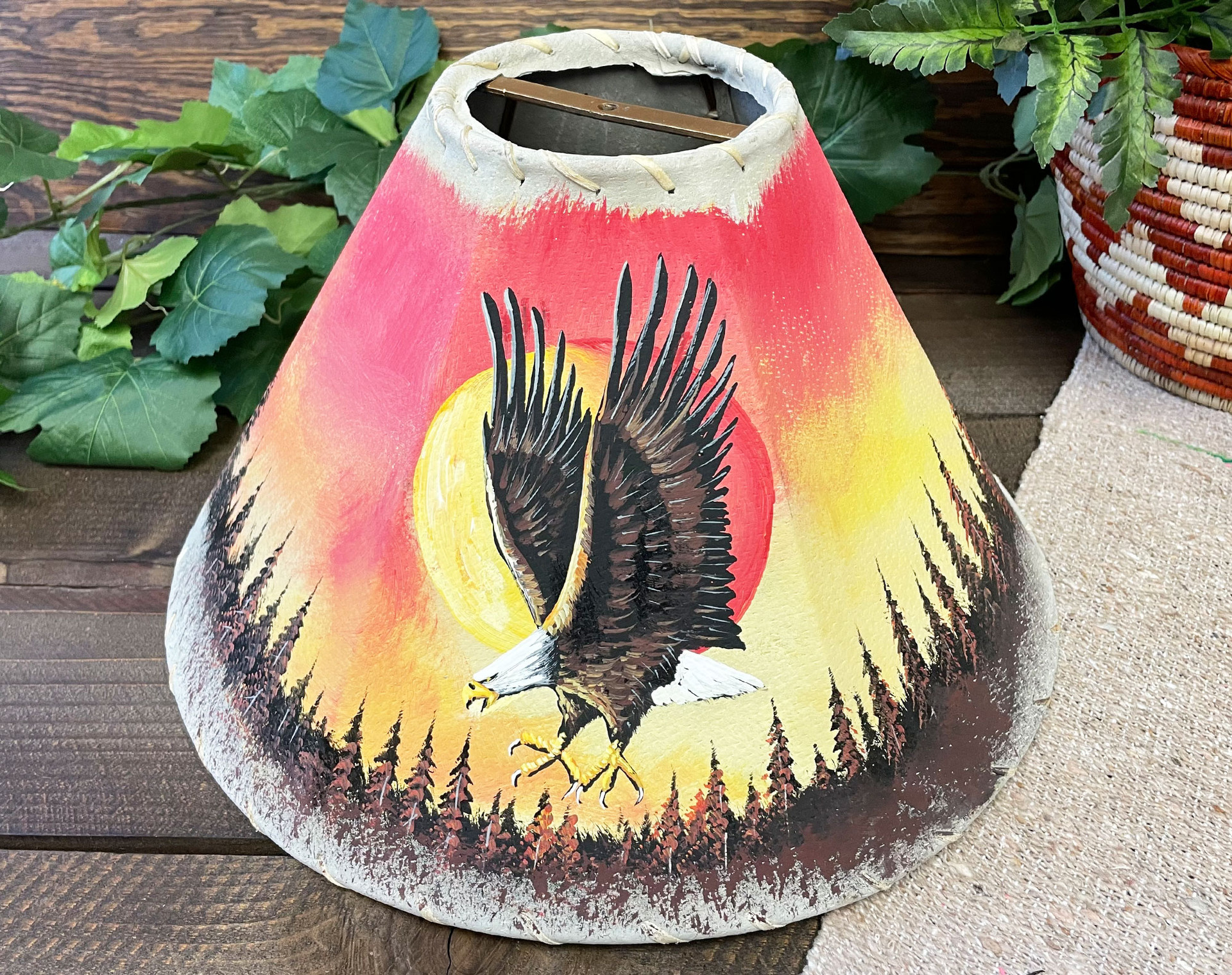 Leather Painted Lamp Shade 16" -Sunset Eagle (87bc85) - Mission Del Rey ...