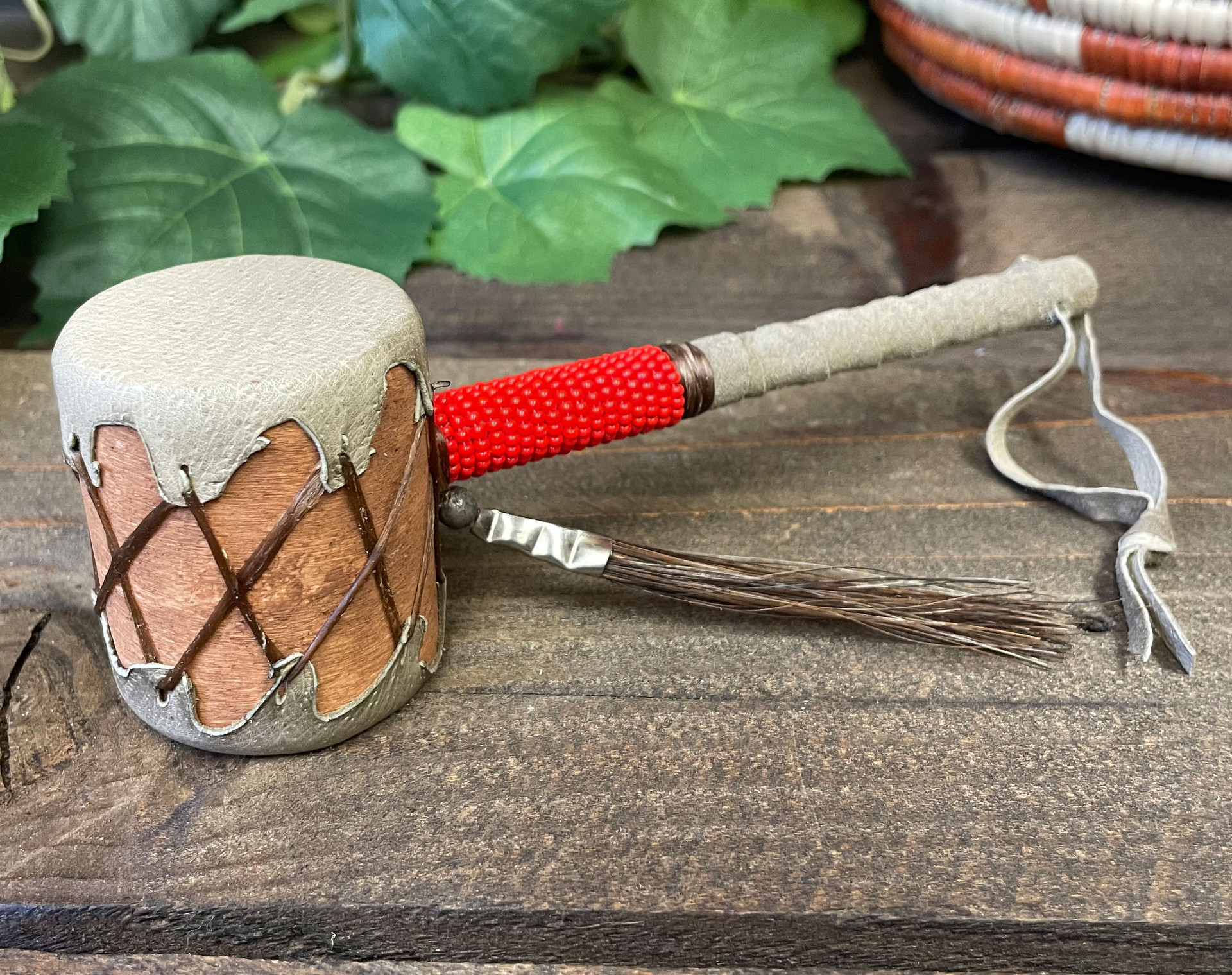 Navajo Indian Drum Rattle 6.5" (36bc52) - Mission Del Rey Southwest LLC