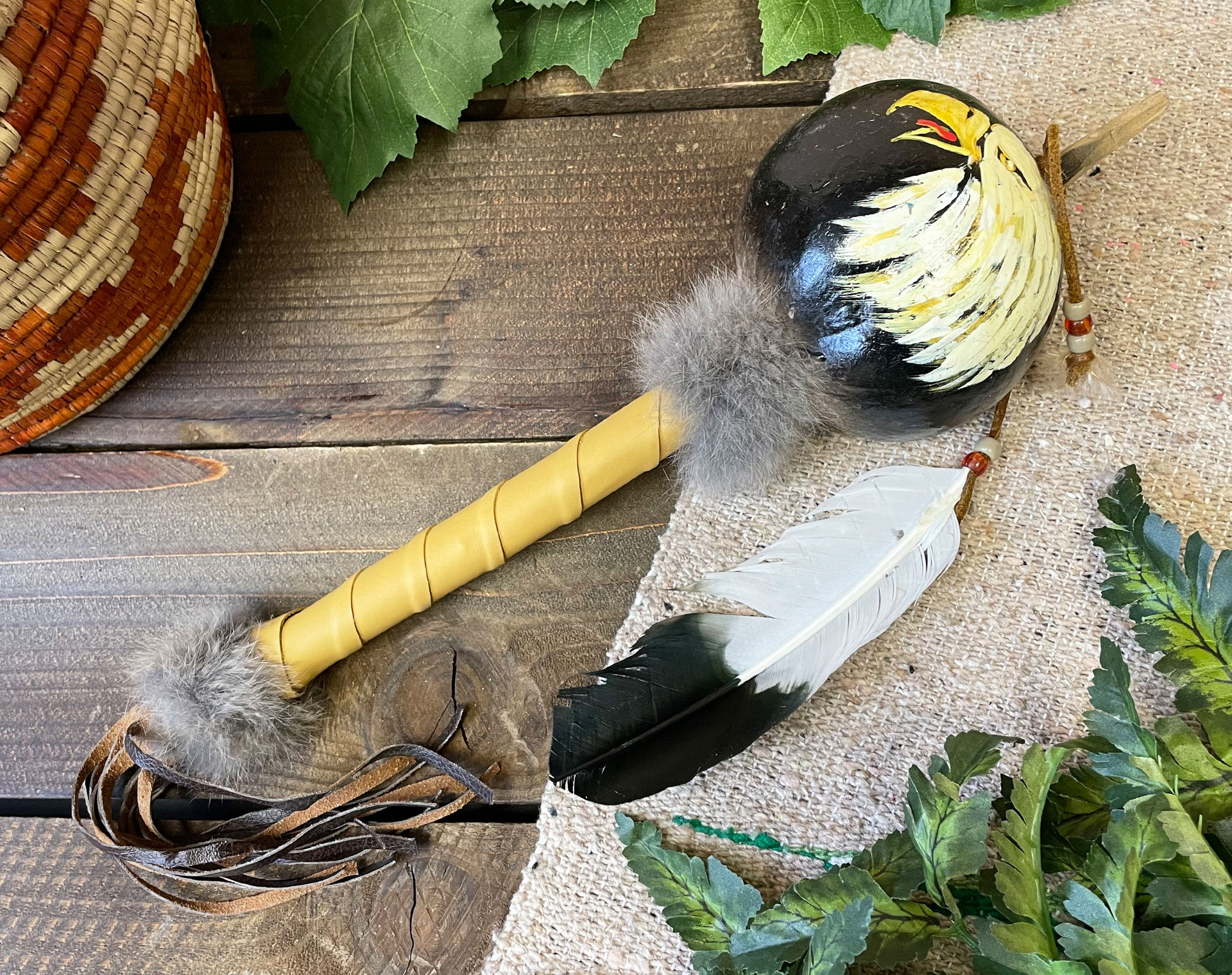 Hand Painted Rustic Gourd Rattle 16" -Eagle (87bc122) - Mission Del Rey ...
