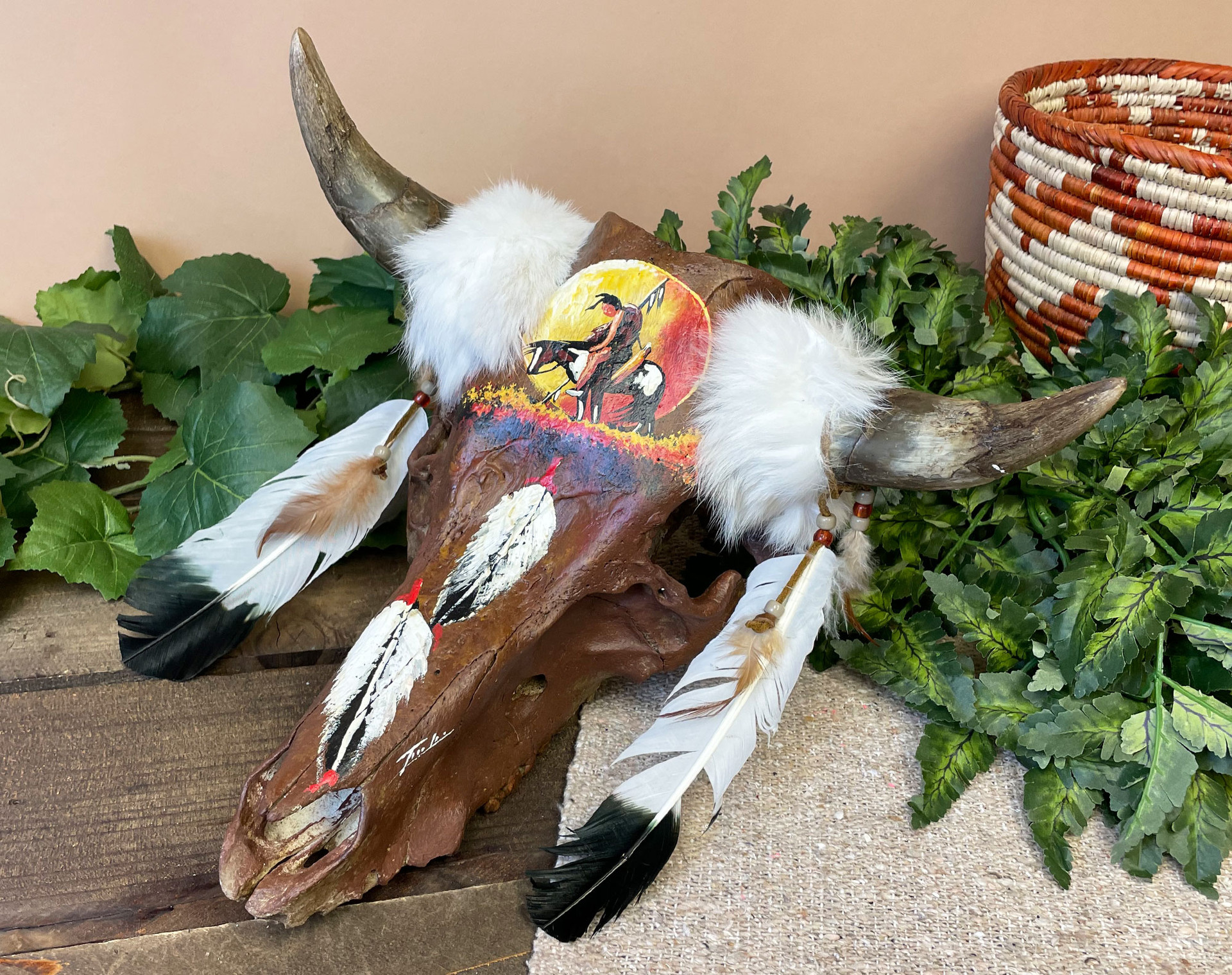 Native Inspired Hand Painted Skull 15" (87bc156) - Mission Del Rey ...