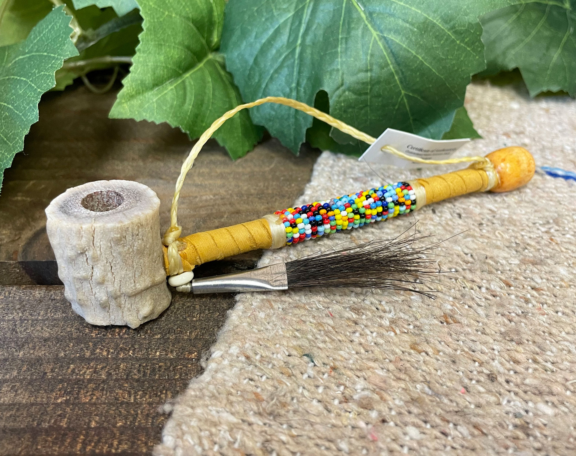 Hand Beaded Navajo Antler Pipe (3bc654) - Mission Del Rey Southwest LLC