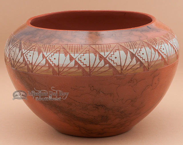 Native American Horse Hair Etched Vase 7" (65nap13) - Mission Del Rey ...