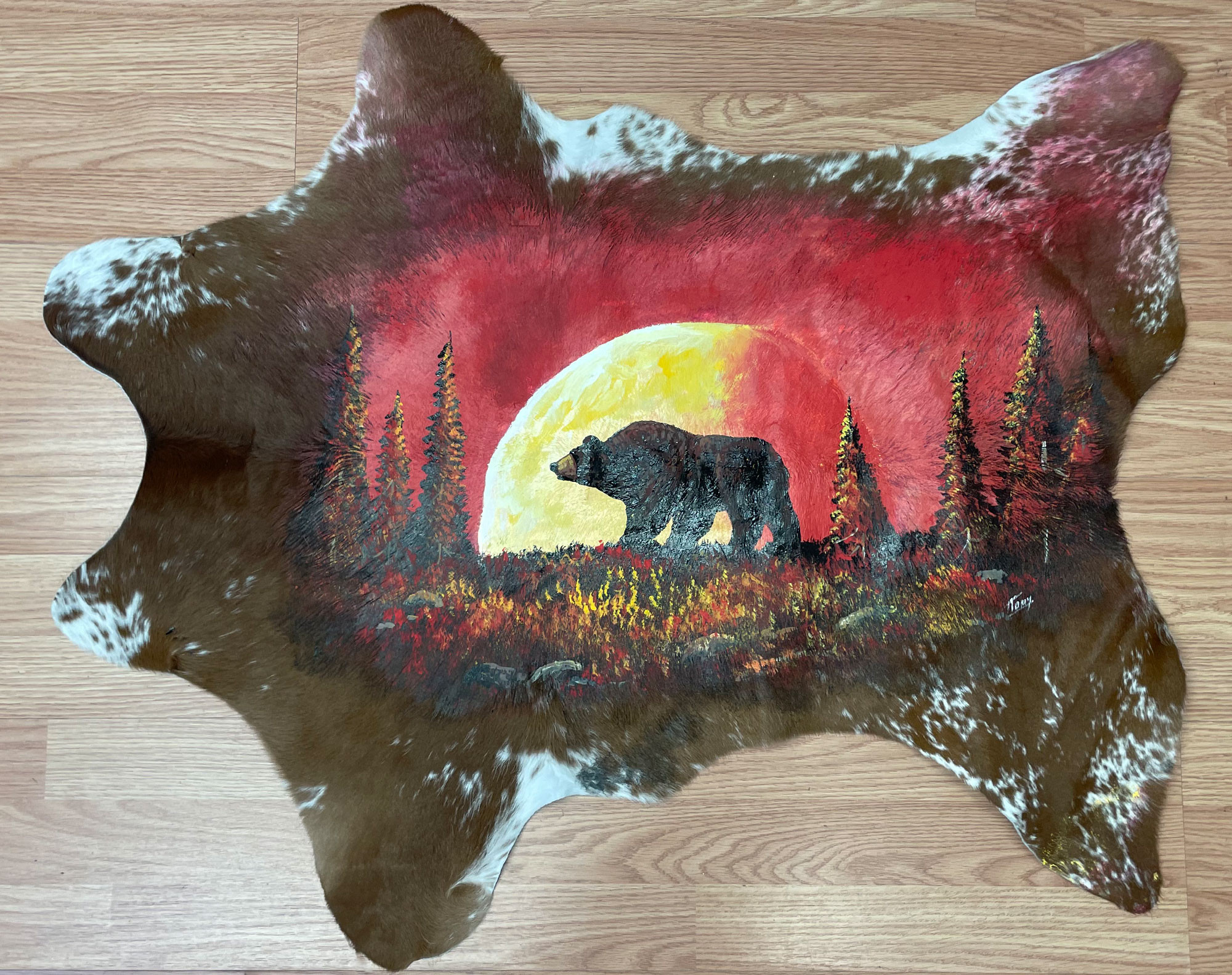 Hand Painted Western Cowhide -Moonlit Bear (ph5) - Mission Del Rey ...