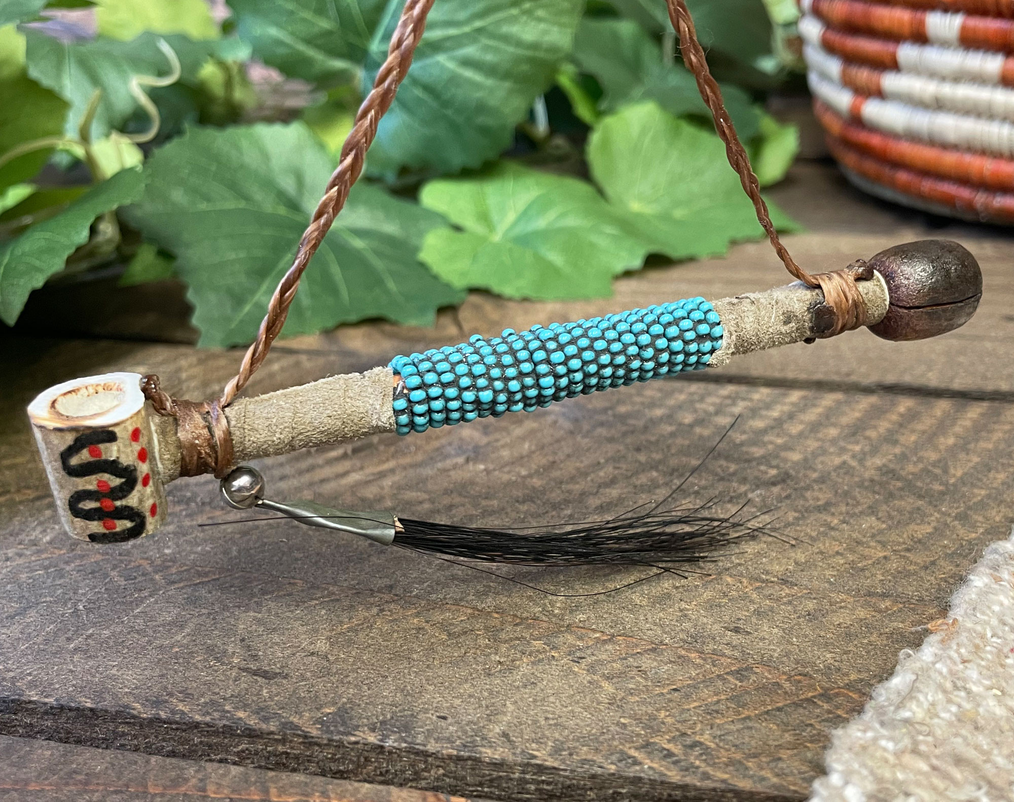 Navajo Beaded Antler Pipe (36bc96) - Mission Del Rey Southwest LLC