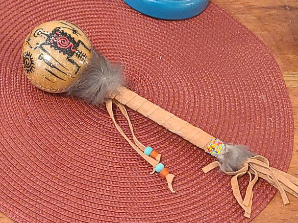 Native Rawhide Painted Rattle 10" -Ancient (nar-167) - Mission Del Rey ...