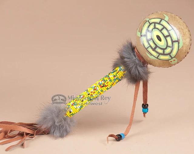 Hand Painted Navajo Rawhide Rattle 10" -Gecko (r62) - Mission Del Rey ...