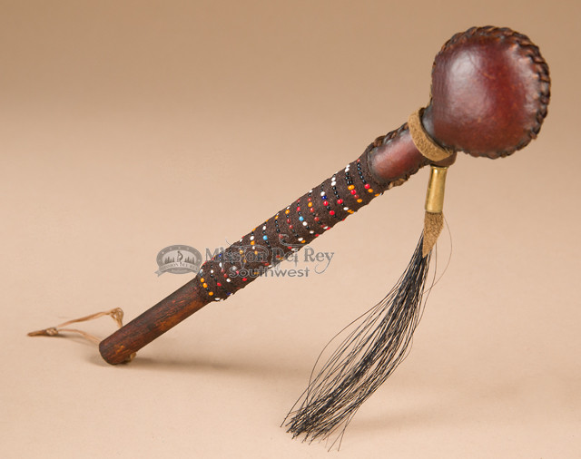 Native American Navajo Rawhide Rattle 7.25" - Mission Del Rey Southwest