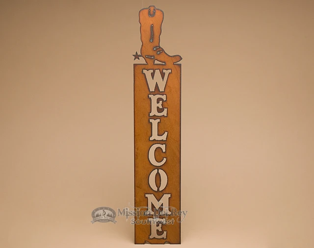 Rustic Metal Western Welcome Sign -Cowboy Boot (w24) - Mission Del Rey ...