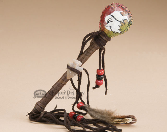 Painted Native American Rawhide Rattle 7" -Buffalo (r401) - Mission Del ...