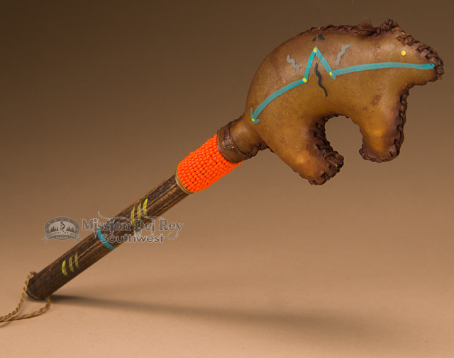 Handcrafted Navajo Rawhide Painted Rattle 10" - Bear - Mission Del Rey ...