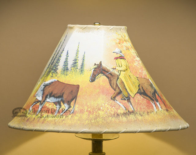 16" Painted Leather Lamp Shade -Cowboy (PL20) - Mission Del Rey ...