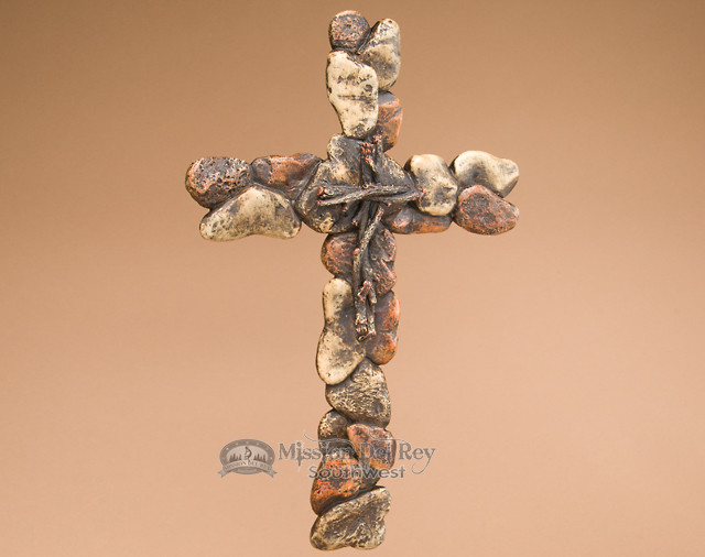 Rustic Hanging Wall Cross 15" -River Rock (c82) - Mission Del Rey ...
