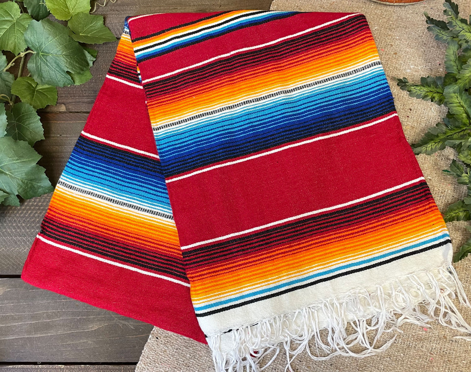 Southwestern Mexican Serape Blanket 5'x7' -Red (s1) - Mission Del Rey ...