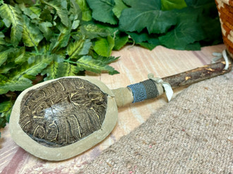 Navajo Beaded Turtle Shell Rattle 12.5" (nar157)
