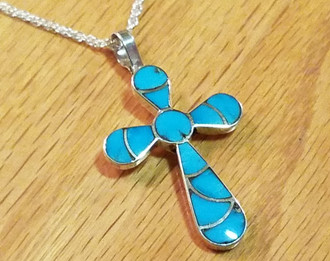 Native American Silver Cross Necklace 20" -Turquoise (113cr16 ...