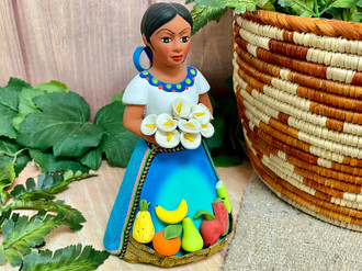 Hand Painted Maria with Flowers -Turquoise (2bc1)