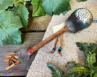 Native Rawhide Painted Rattle 9.5" -Healing Sun (34bc33) - Mission Del ...